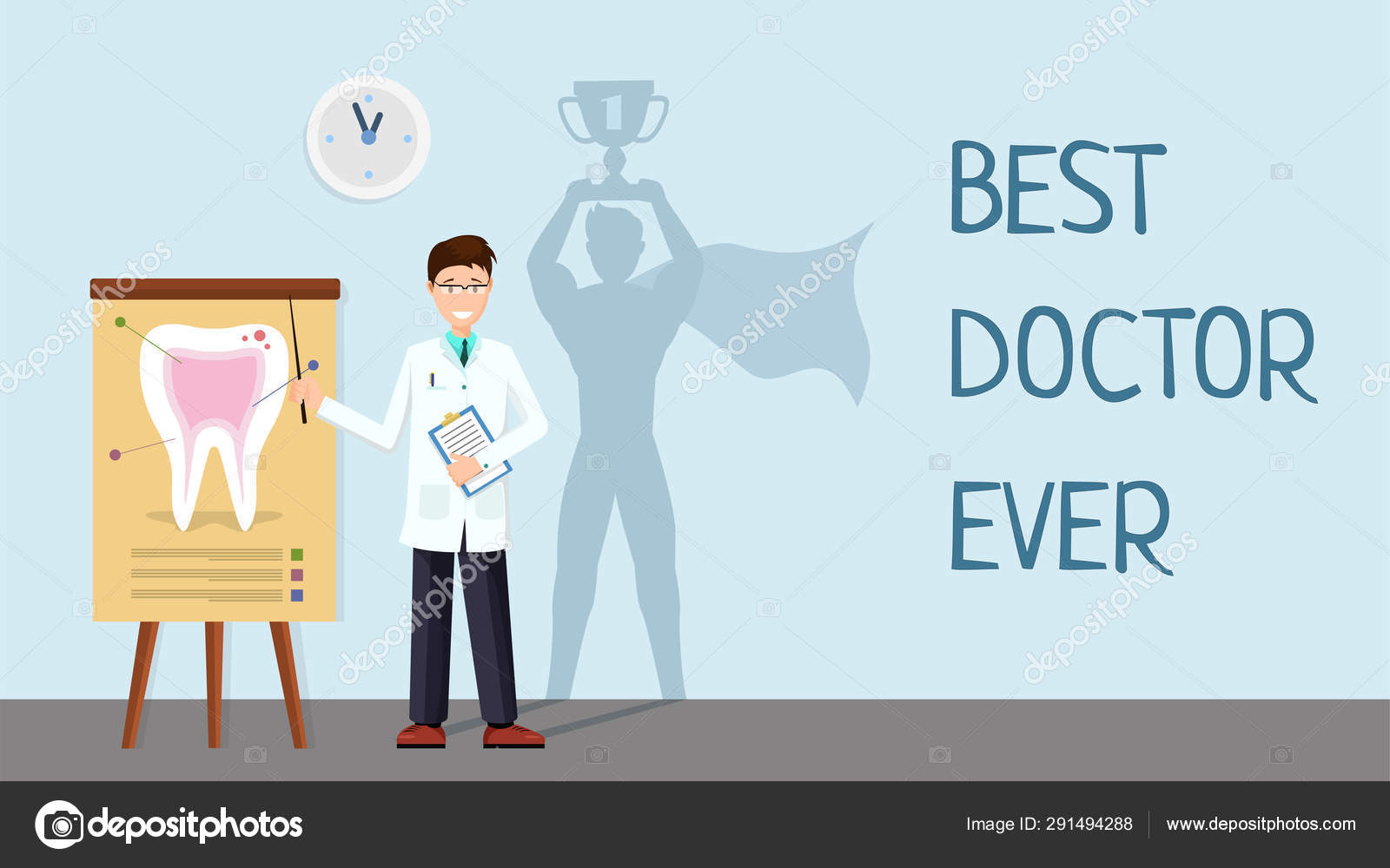 Best doctor ever vector banner template. Hospital superhero, confident ...