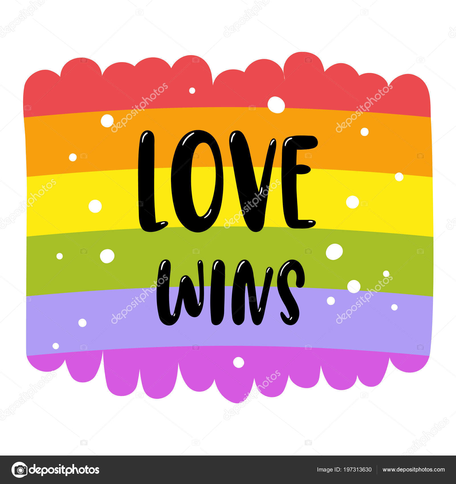 Gay Pride lettering on a rainbow flag, inscription Love wins. LGBT ...