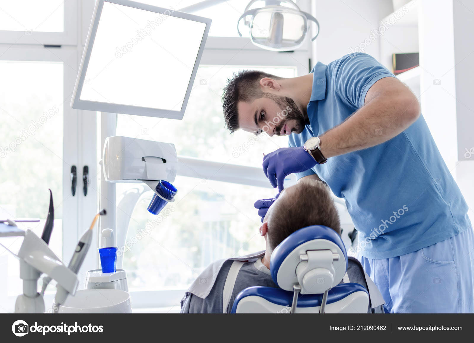 Male Patient Receiving Anesthesia Male Dentist Stomatology Office ...