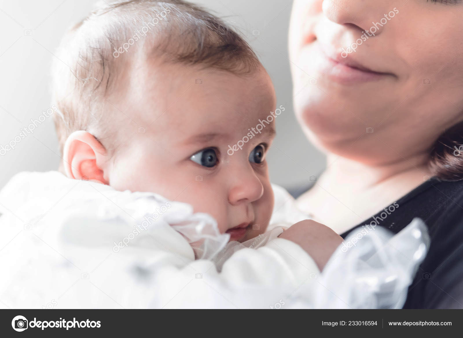 Young Mother Holding Her Little Newborn Baby Girl Pretty Lovely Stock ...