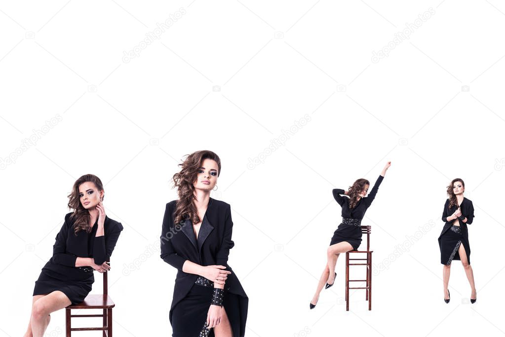 Collage de la misma modelo de moda en diferentes poses con diferentes ...