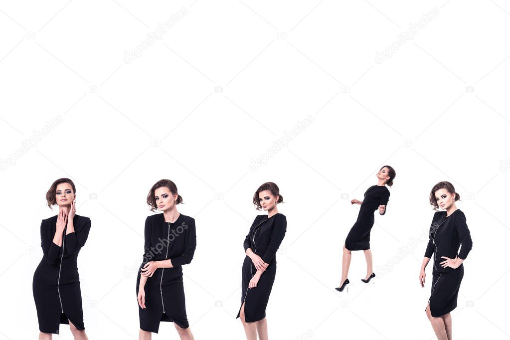 Collage de la misma modelo de moda en diferentes poses con diferentes ...