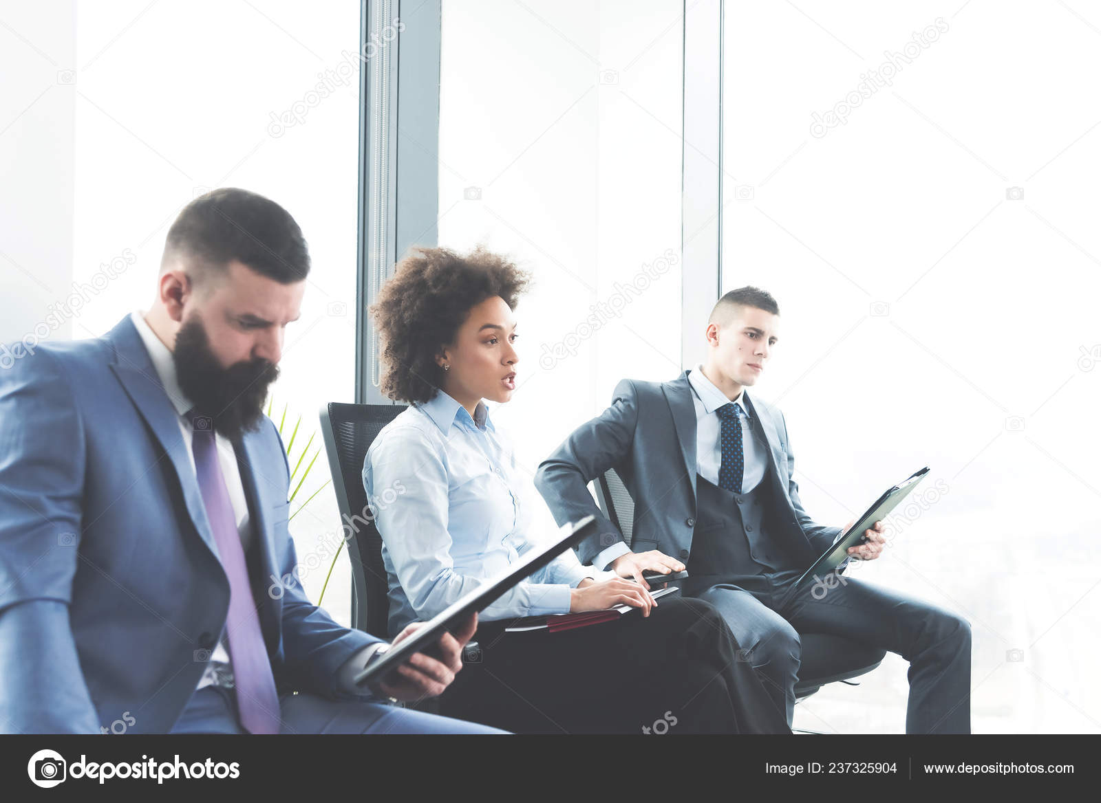 Woman Getting Ready Job Interview Big Modern Firm While Two Stock Photo ...