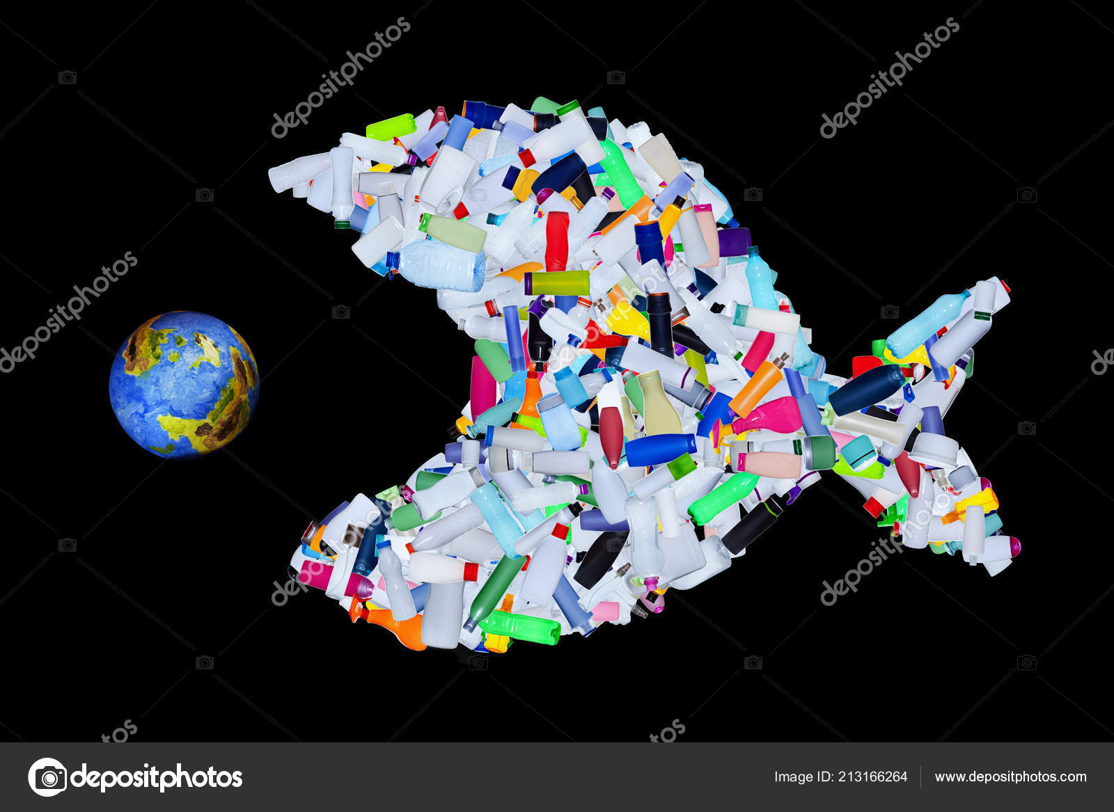 Garbage Destroying Our World Oceans Earth Concept Plastic Bottles Fish ...