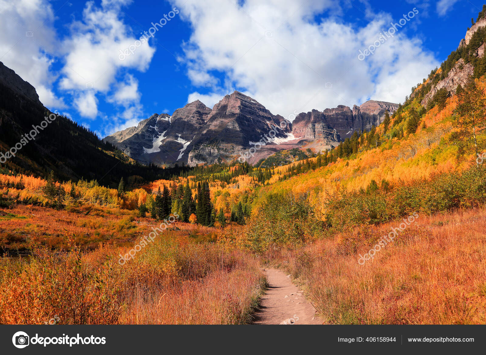 Aspen Trees Fall Foliage Maroon Bells Mountains Colorado Stock Photo by ...