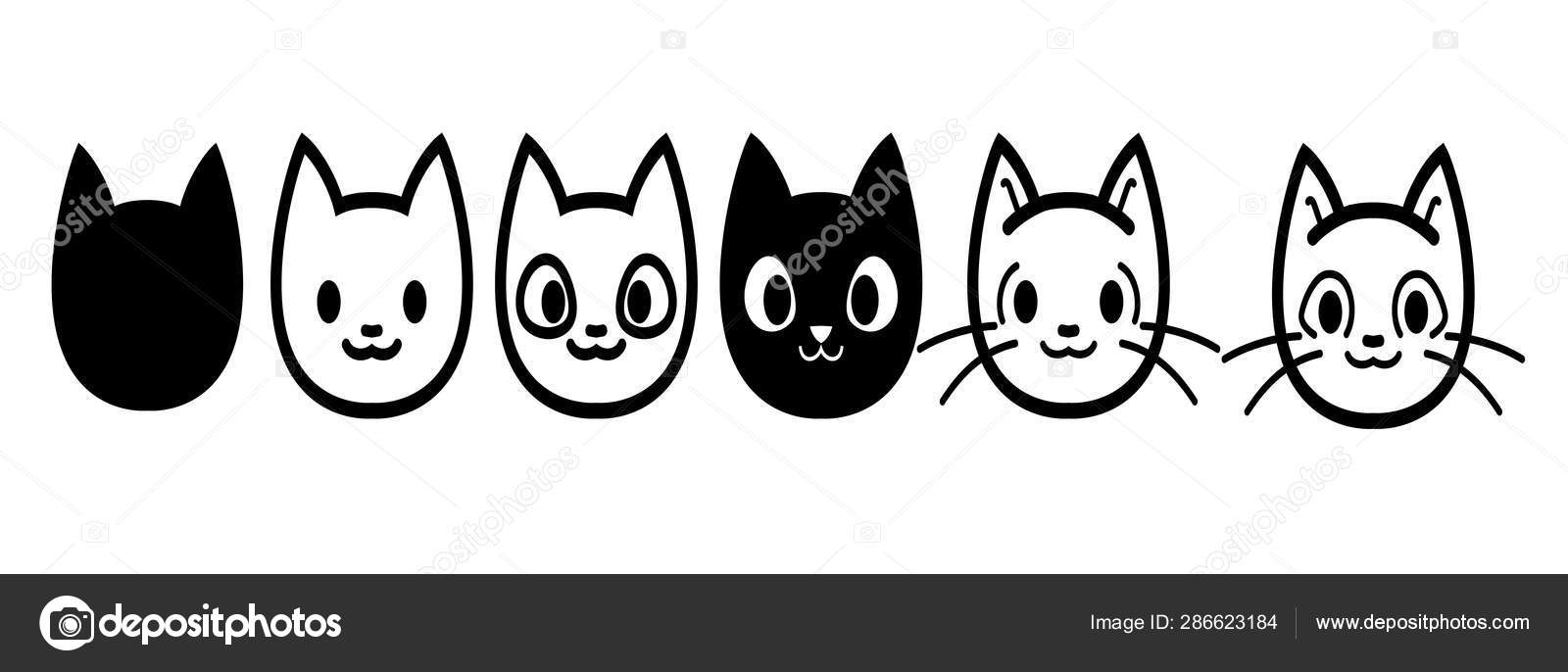 Cat ikoner samling. Killinger emoji symboler sæt. Sort og hvid simpel ...