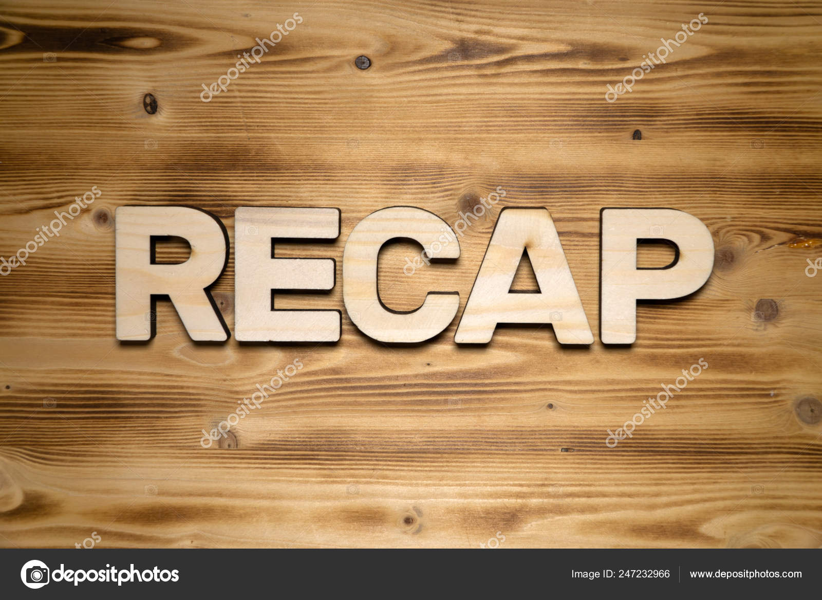 Recap Word Made Wooden Block Letters Wooden Board Top View — Stock ...