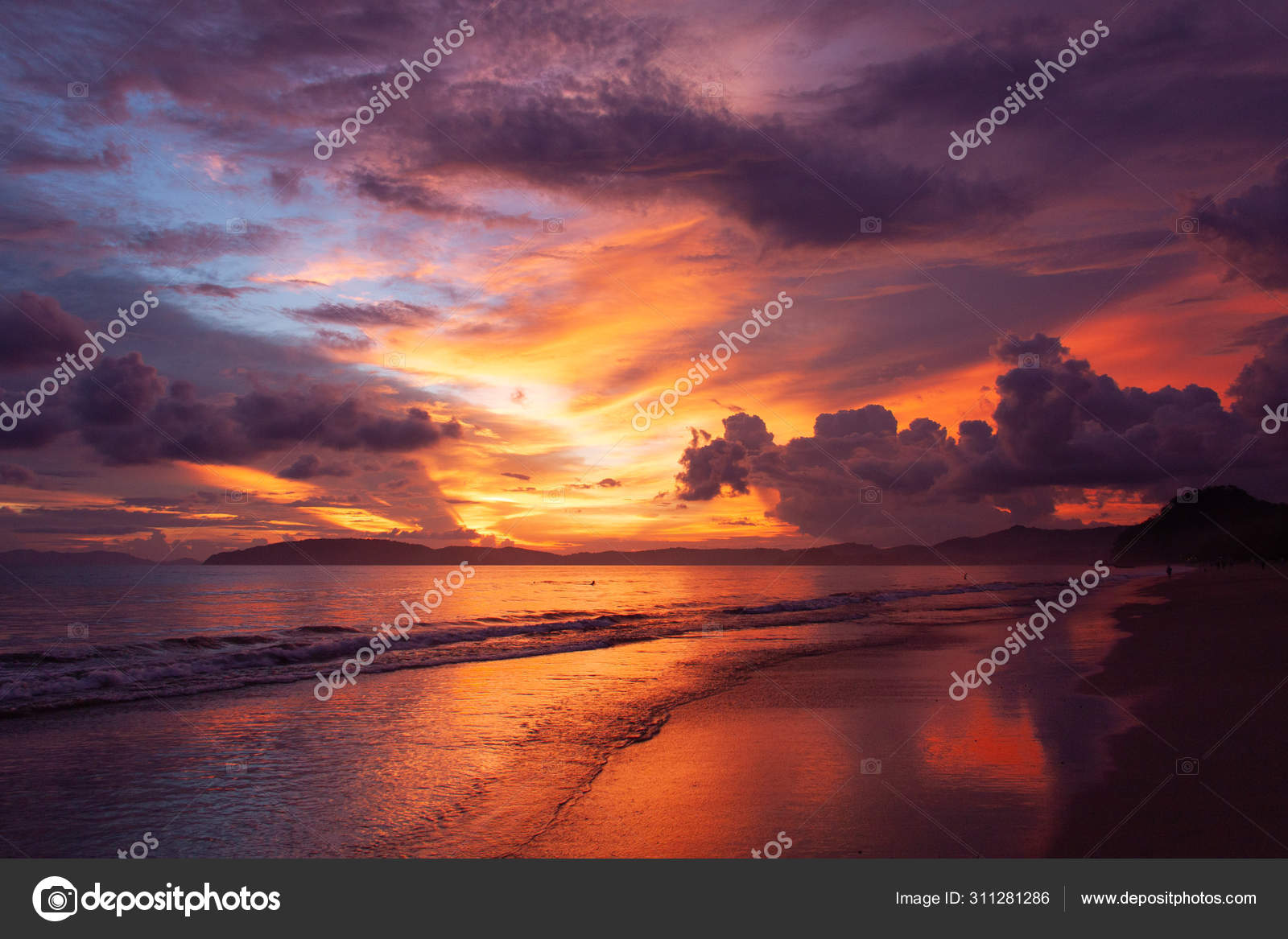 Beautiful sky over the beach scenery with sea view, clouds, and waves ...