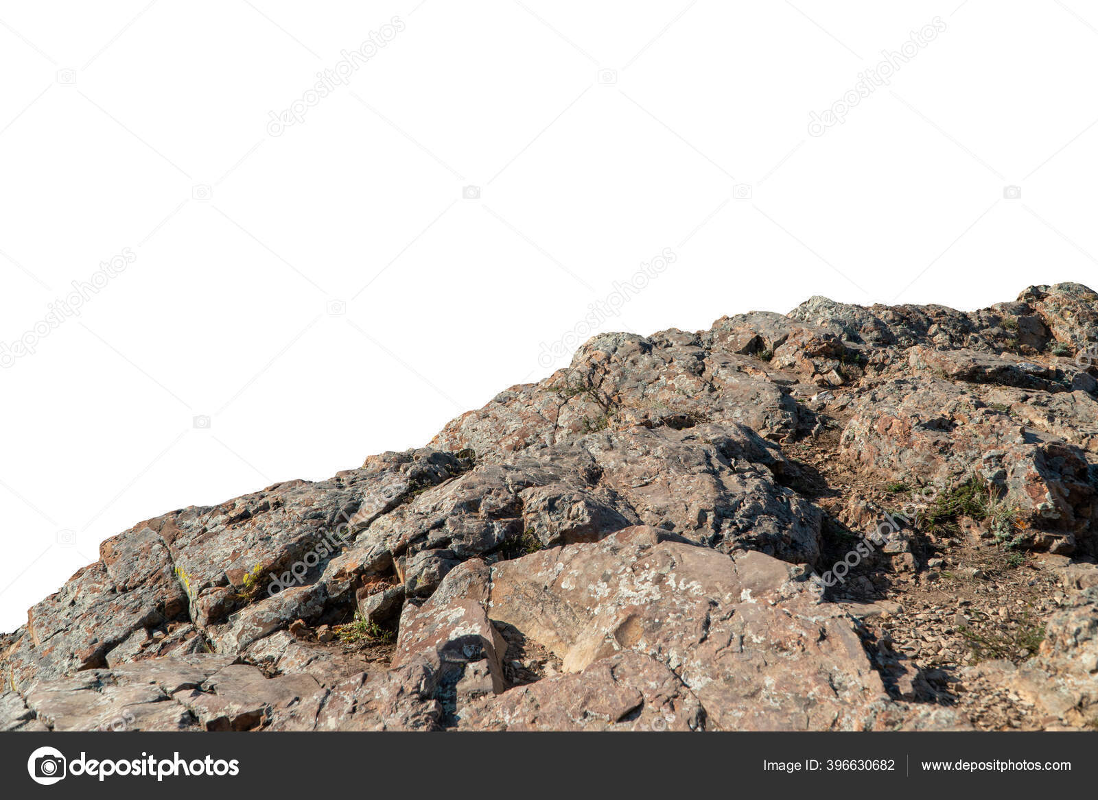 Rock mountain slope or top foreground close-up isolated on white ...