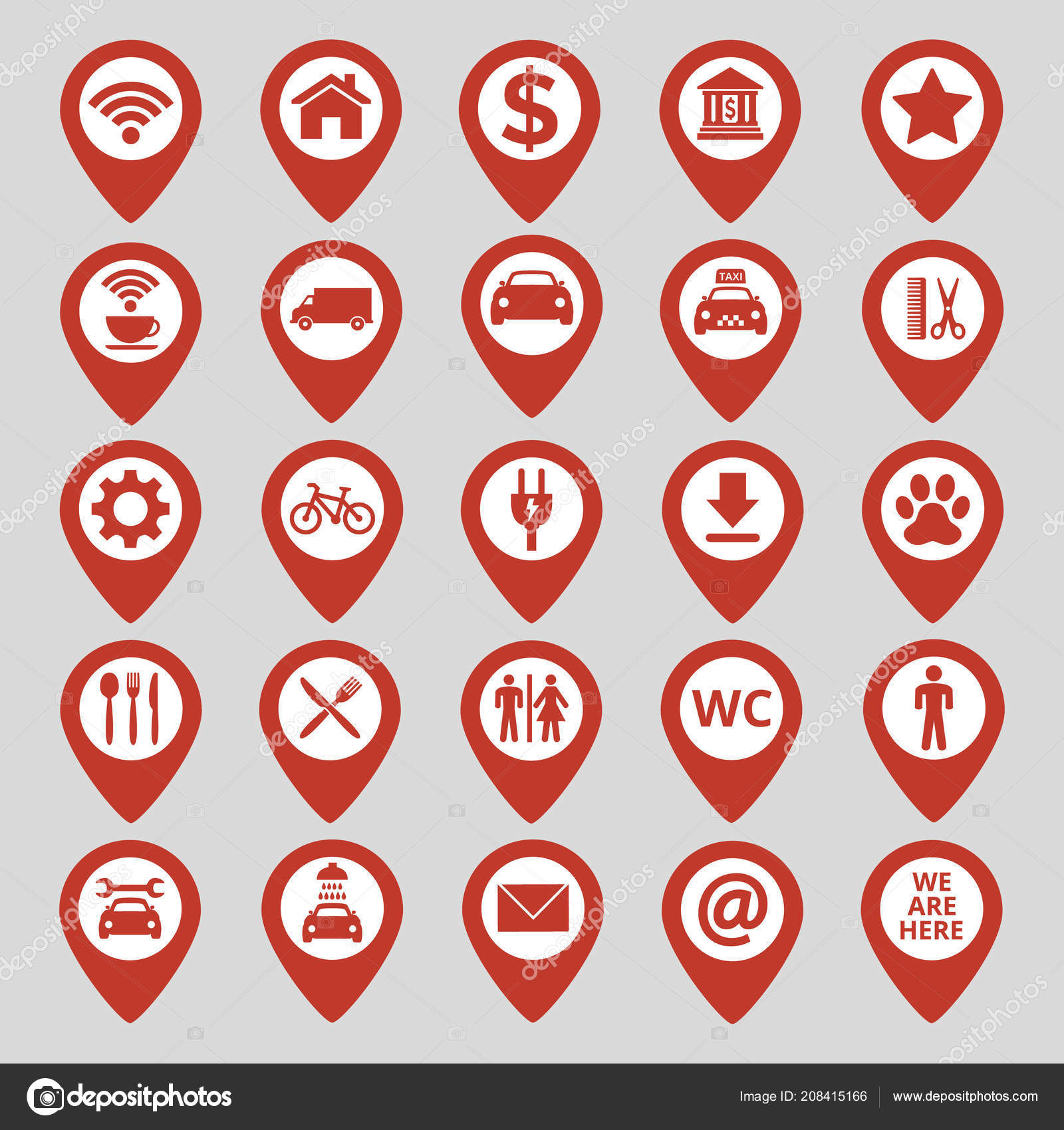 Map Pin Location Icons Set Gray Background Vector Illustration Stock Vector by ©matotaupa 208415166
