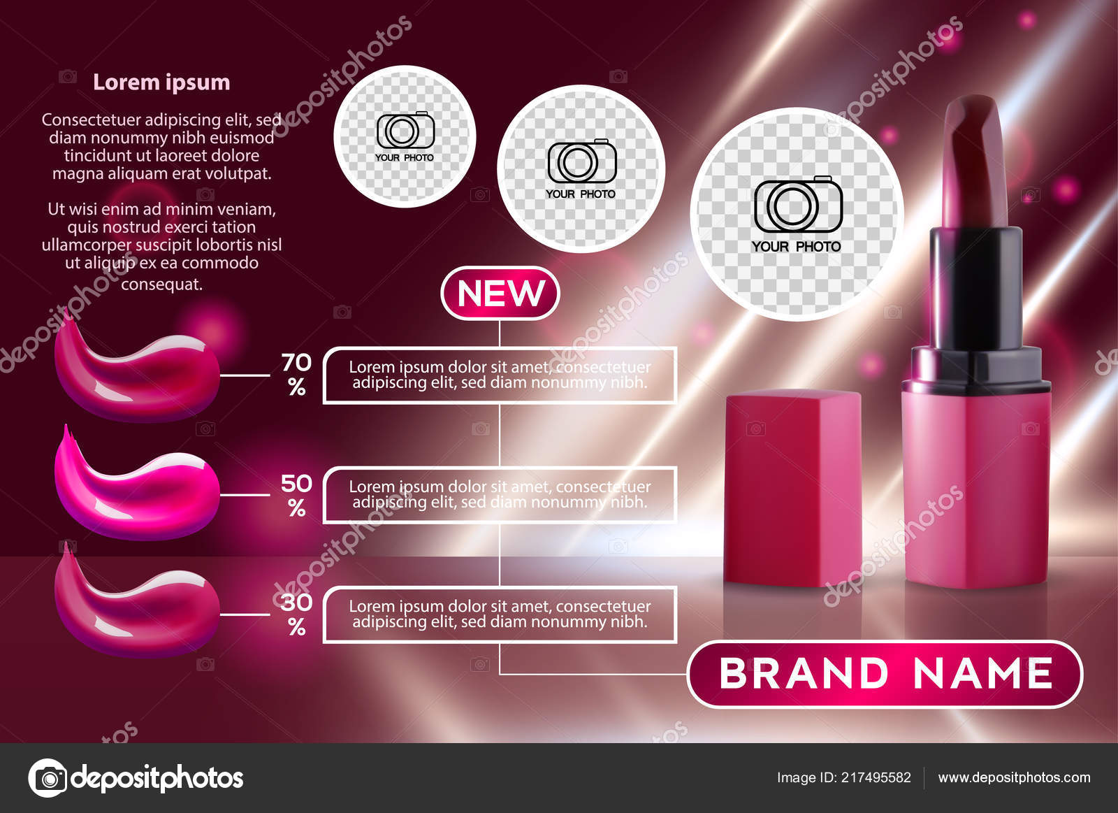 Makeup ads template Charming red lipstick mockup with sparkling ...