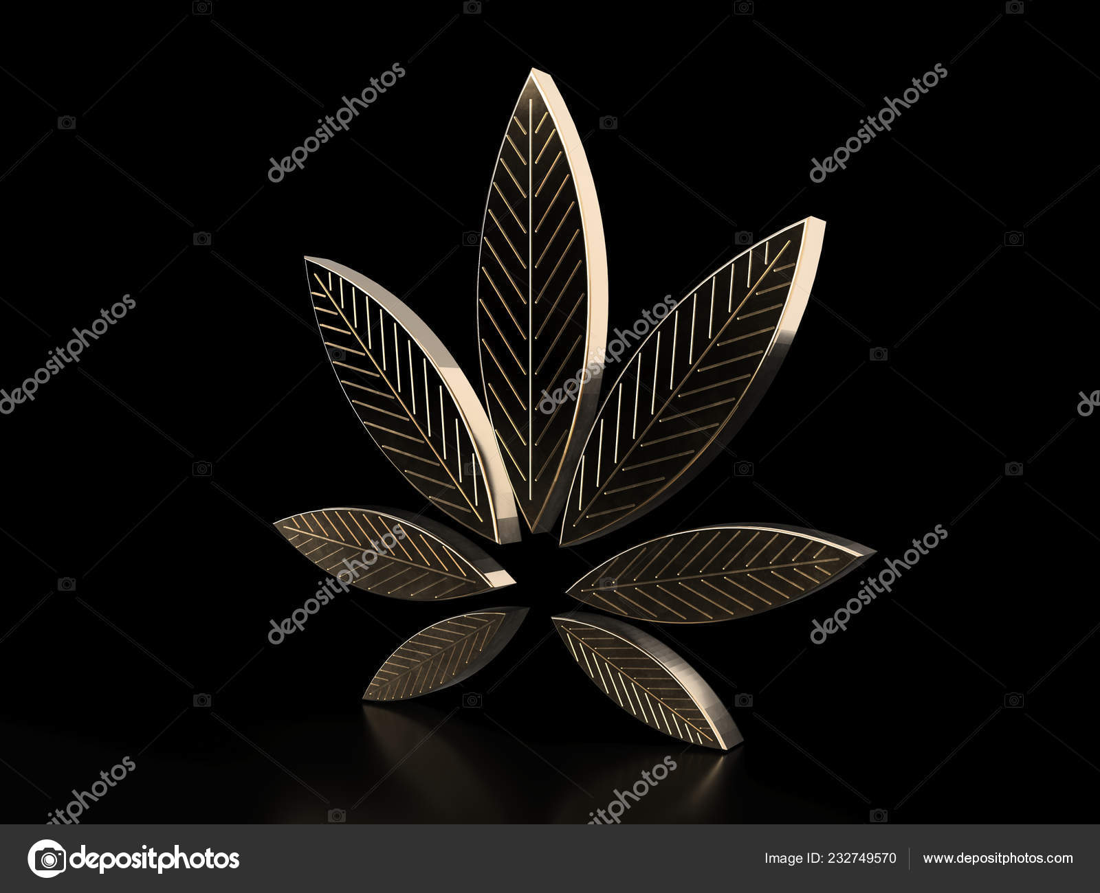 Cannabis leaf on black background. Golden marijuana leaf. Stylish gold ...