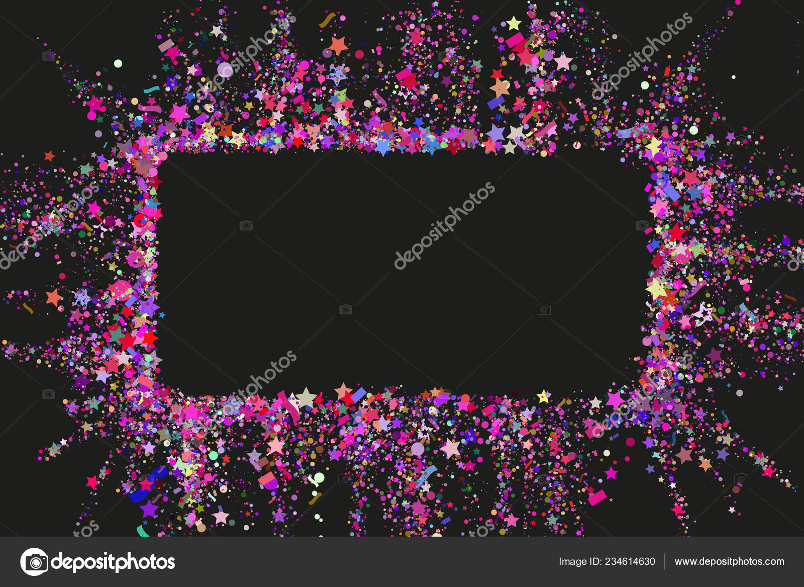 Party confetti texture with copy space for text on a black background ...