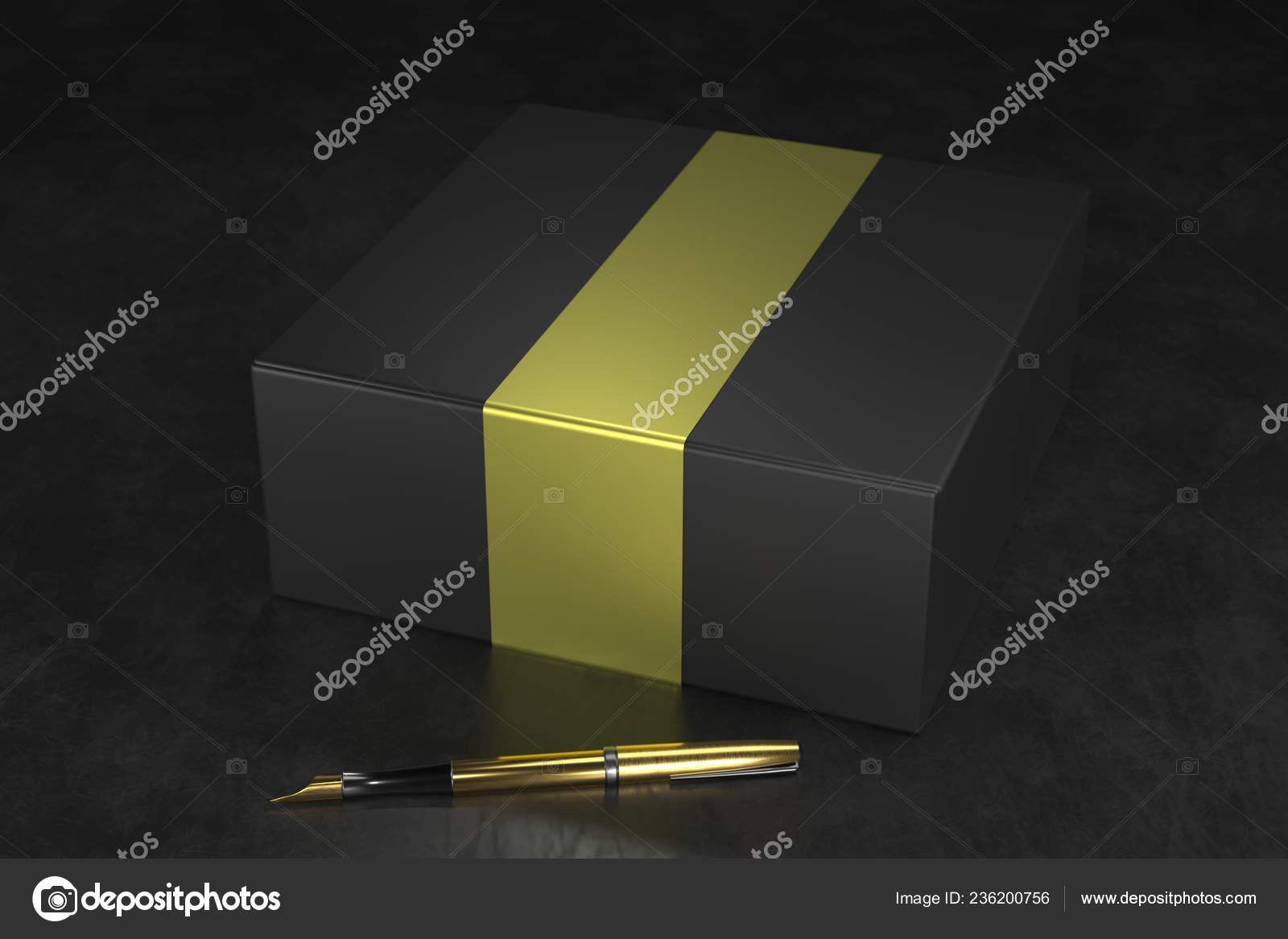 Black box mock up. Blank flat black paper cardboard box template lying ...