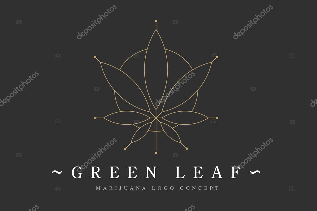 Cannabis marihuana cáñamo hoja verde símbolo plano o logotipo de diseño ...