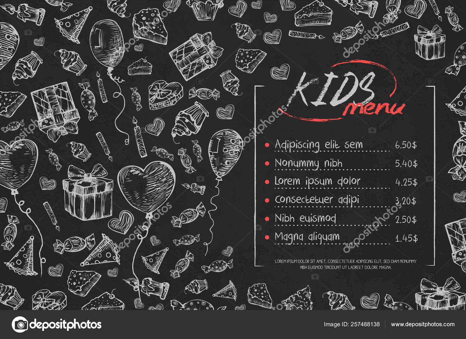 Kids birthday menu vector template, cute children birthday restaurant ...