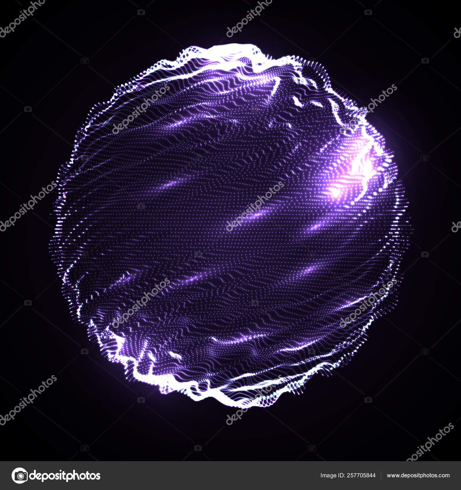 Abstract vector digital sphere. 3D Sphere mesh with glowing particles ...