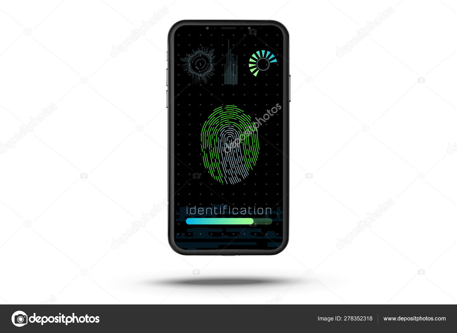 Fingerprint on the smartphone isolated on white background. Unlock the ...