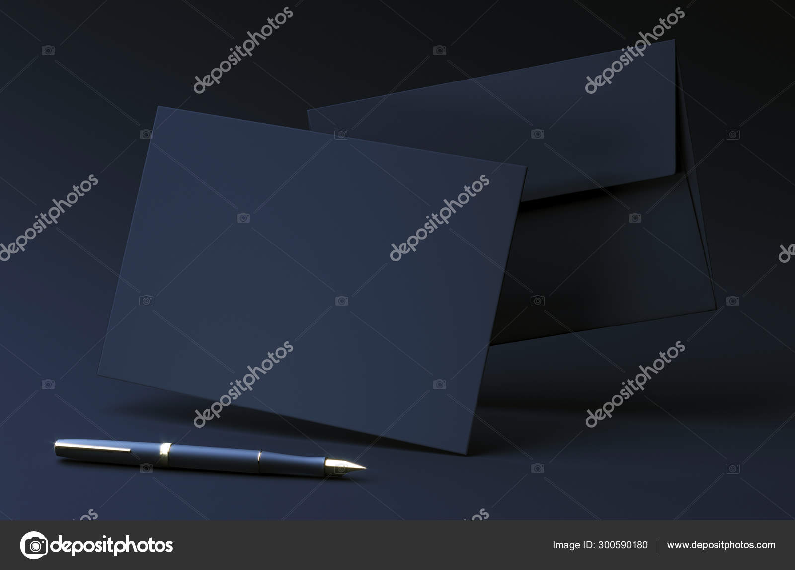 Black envelope on dark background. Premium envelope mock up. A6 ...