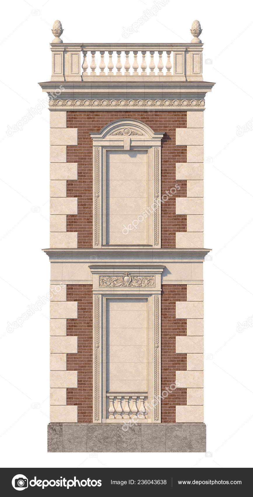 Facade House Classical Style Red Brick Niches Bright Colors Rendering ...