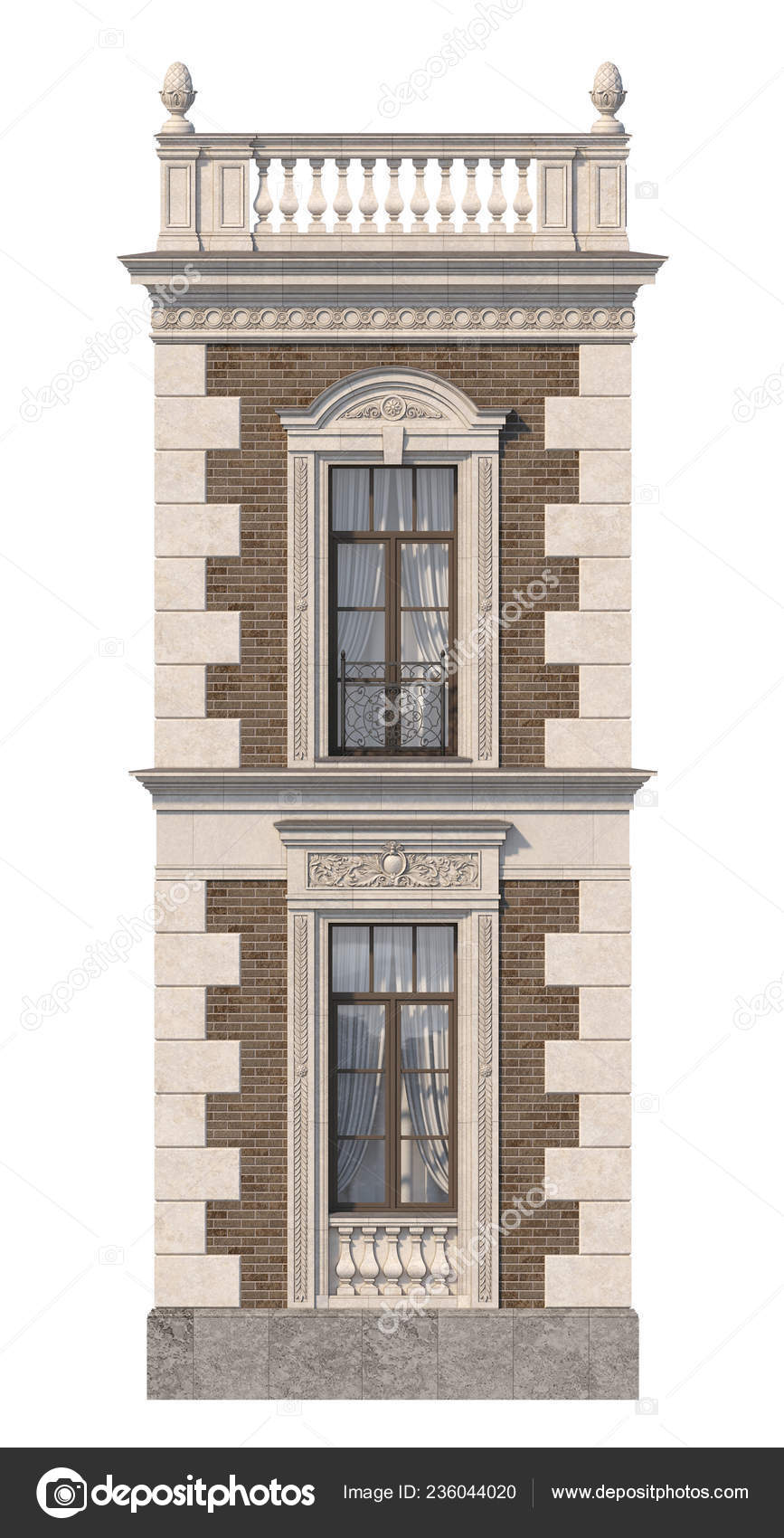 Facade House Classical Style Brown Brick Windows Rendering — Stock ...