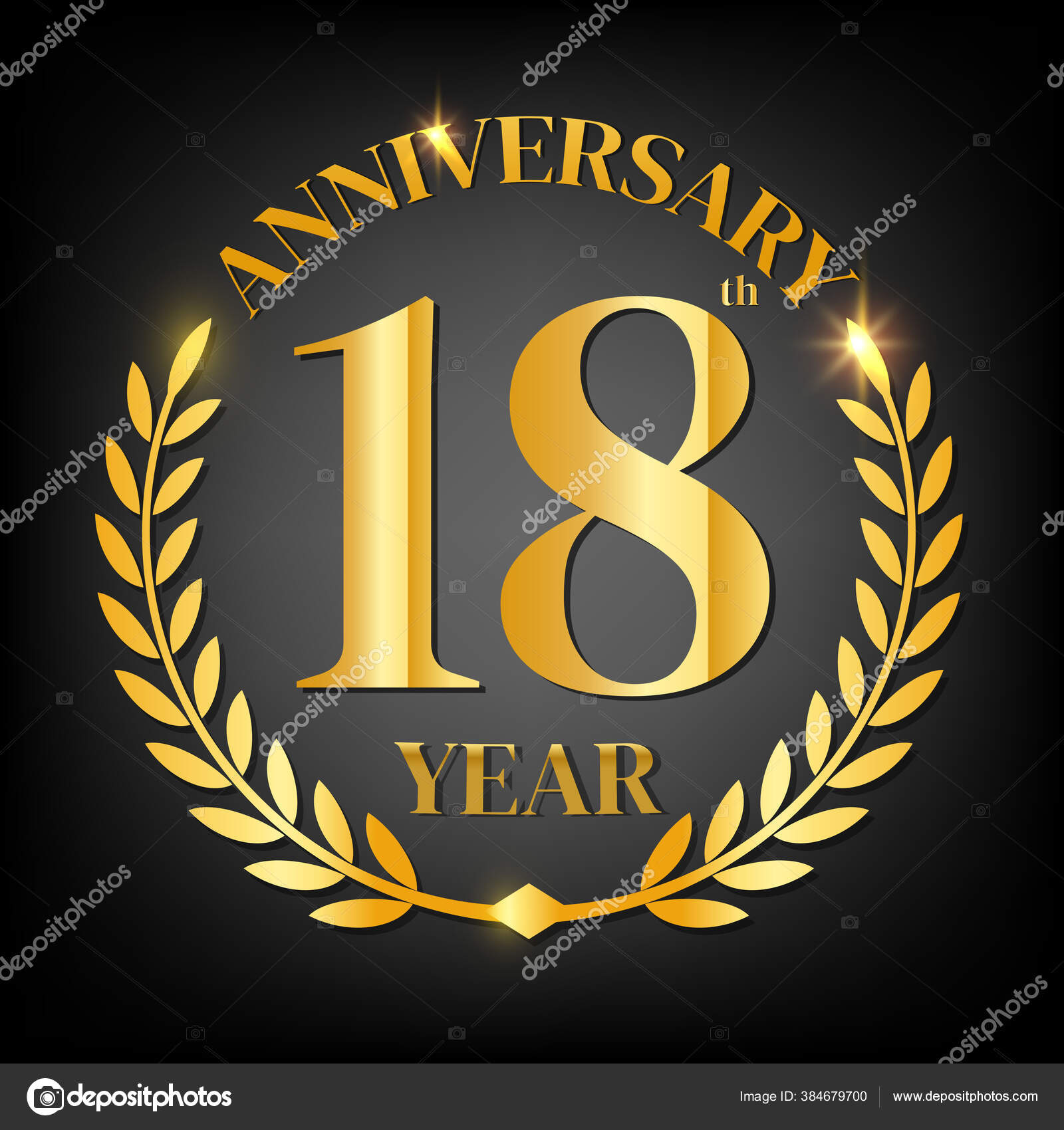 Logo 18E Anniversaire Avec Couronne Laurier Ruban D'or Illustration ...