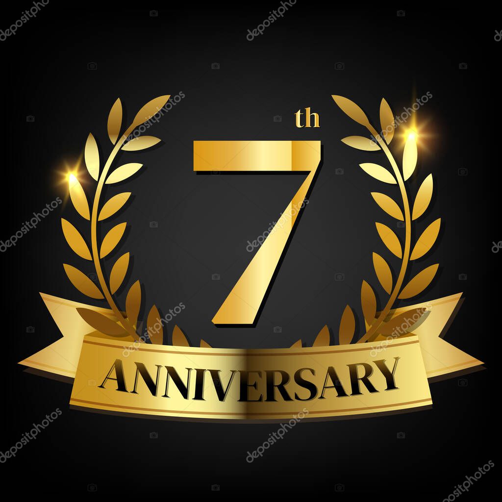 Séptimo Logotipo Aniversario Oro Con Corona Laurel Cinta Oro Símbolo ...