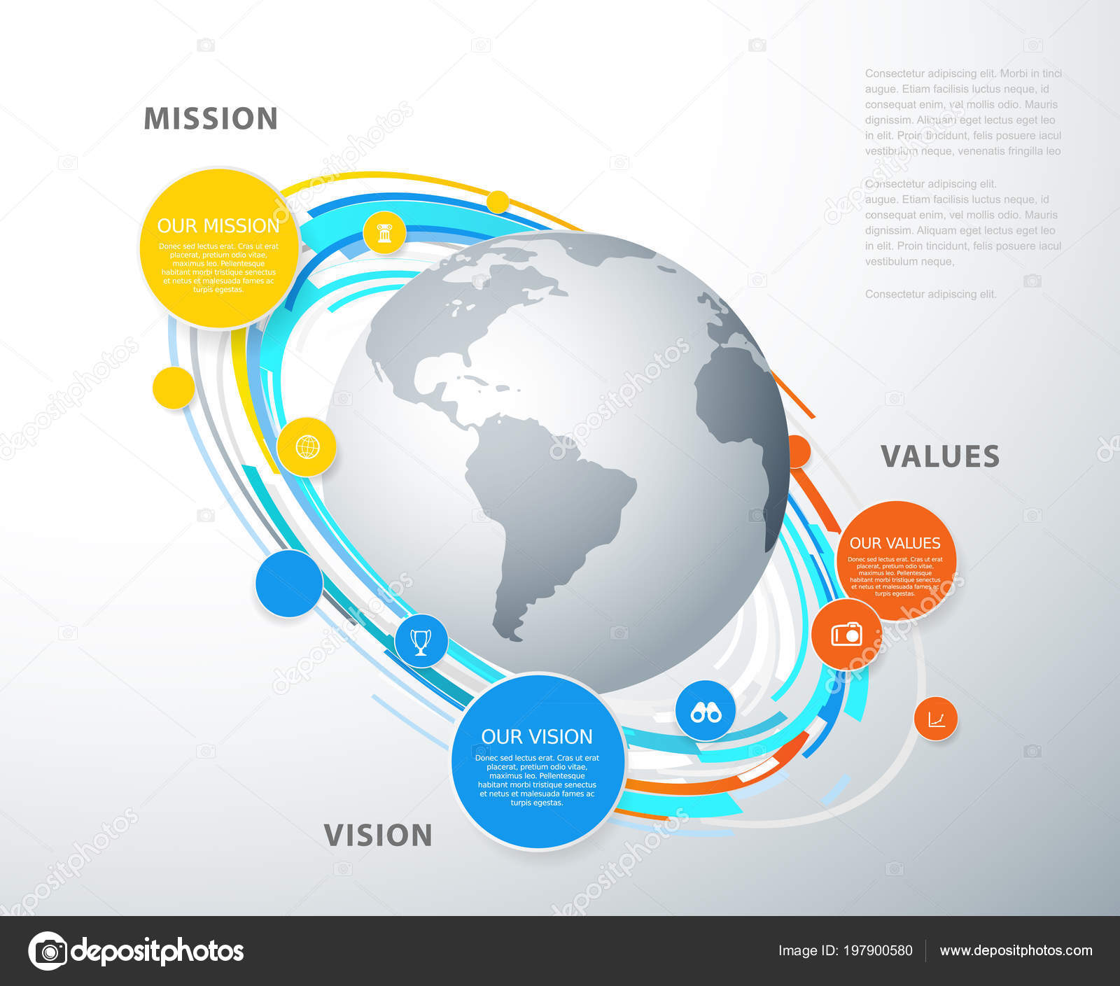 Vector Template Colorful Circles Mission Vision Values Diagram Globe ...