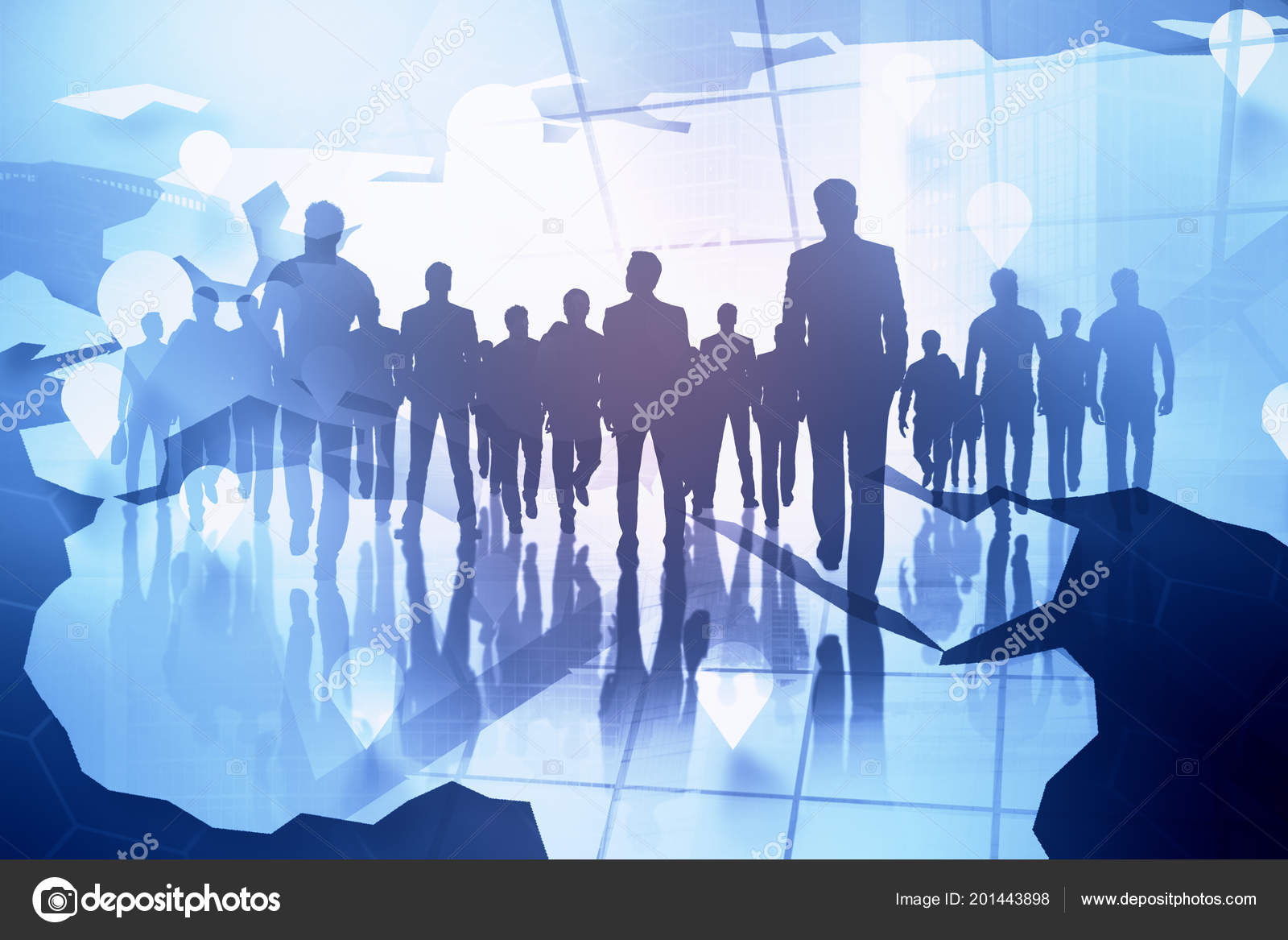 Creative Walking Crowd Silhouettes Background Meeting Teamwork Future ...
