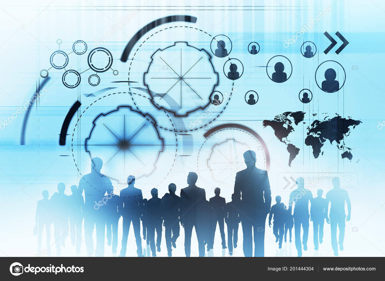 Creative Walking Crowd Silhouettes Background Meeting Teamwork ...