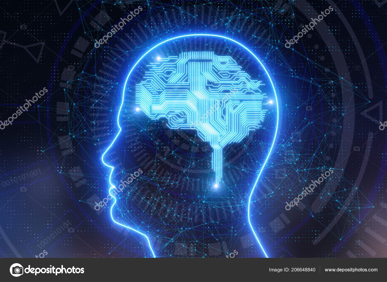 Glowing Digital Head Blurry Background Artificial Intelligence Future ...