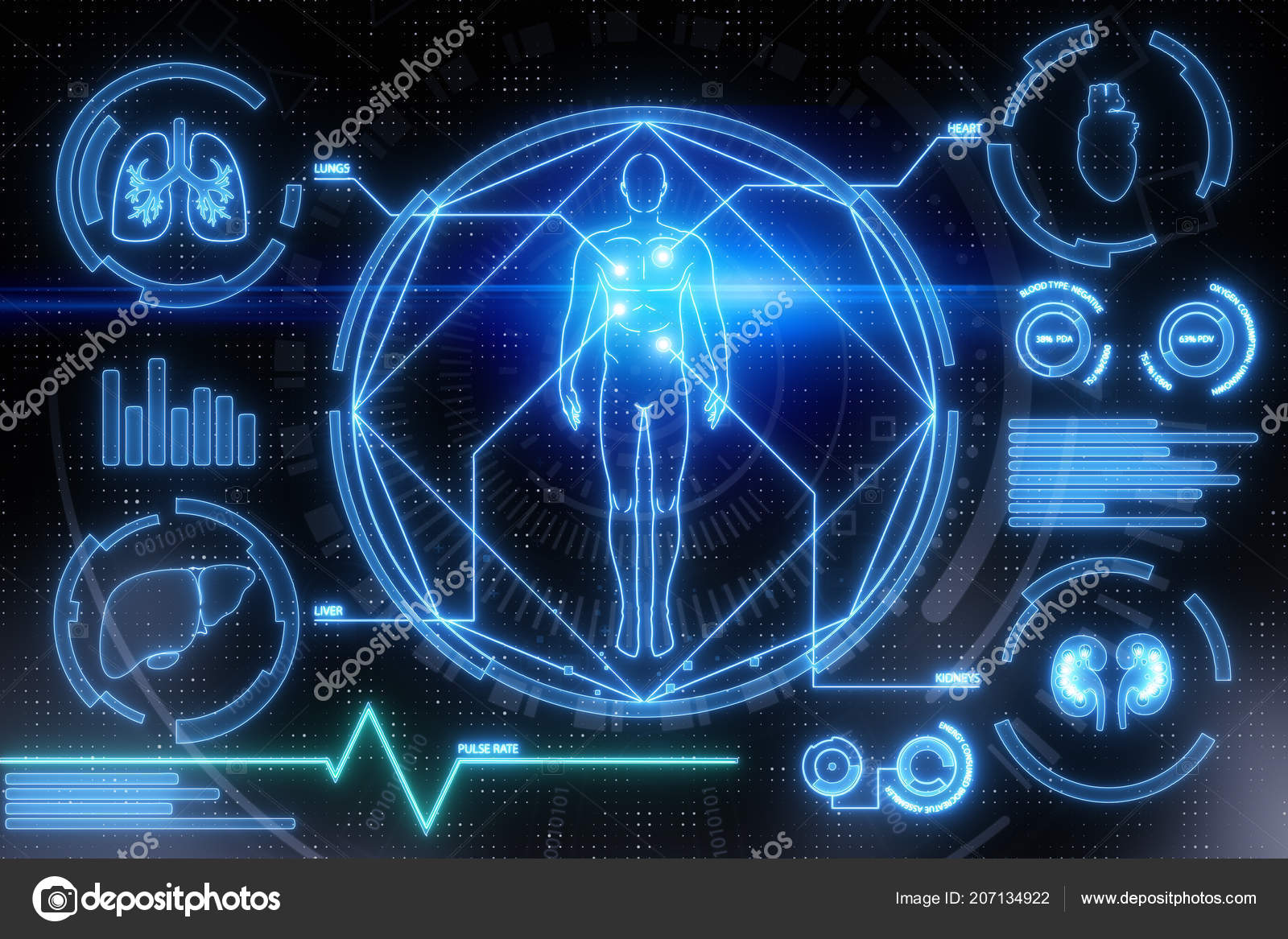 Digital Medical Interface Dark Background Science Technology Concept ...
