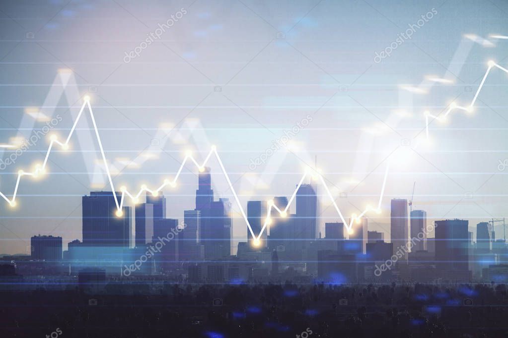 Gráfico de comercio en el paisaje urbano en el fondo. Concepto ...