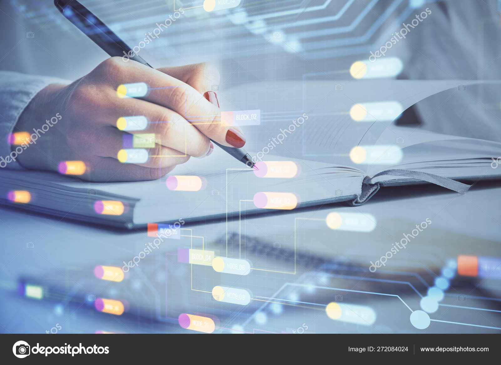 Humans hands with data theme multi exposure background drawings ...
