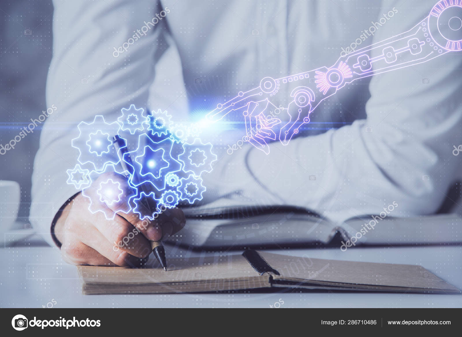 Man in white shirt with technology icons. — Stock Photo © peshkova ...