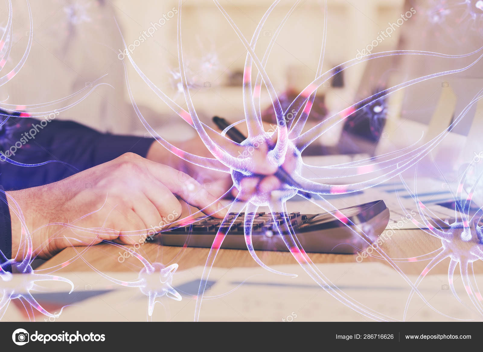 Interconnected neuron cells with glowing link knots in electrical ...