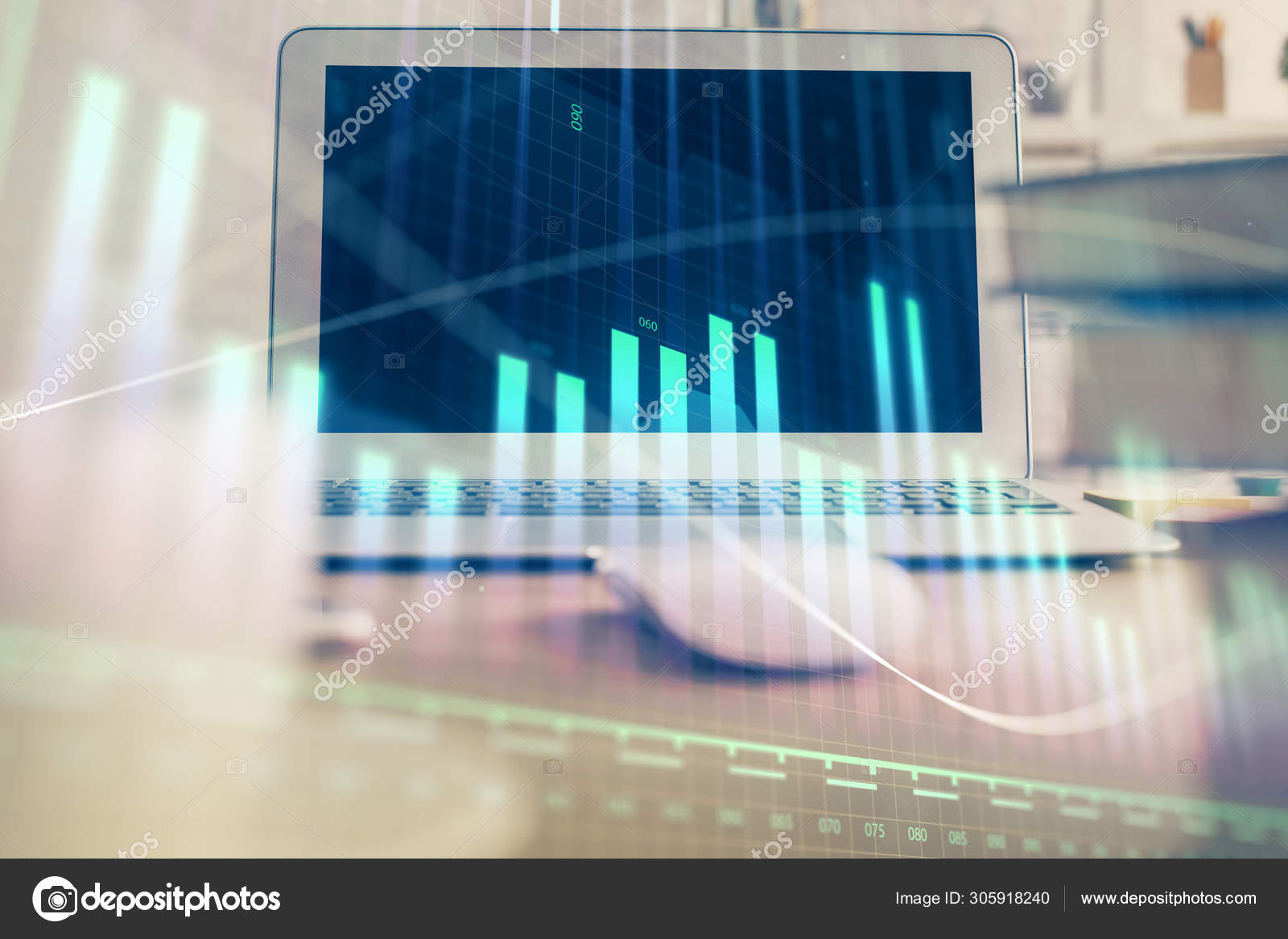 Stock market graph and table with computer background. Multi exposure ...