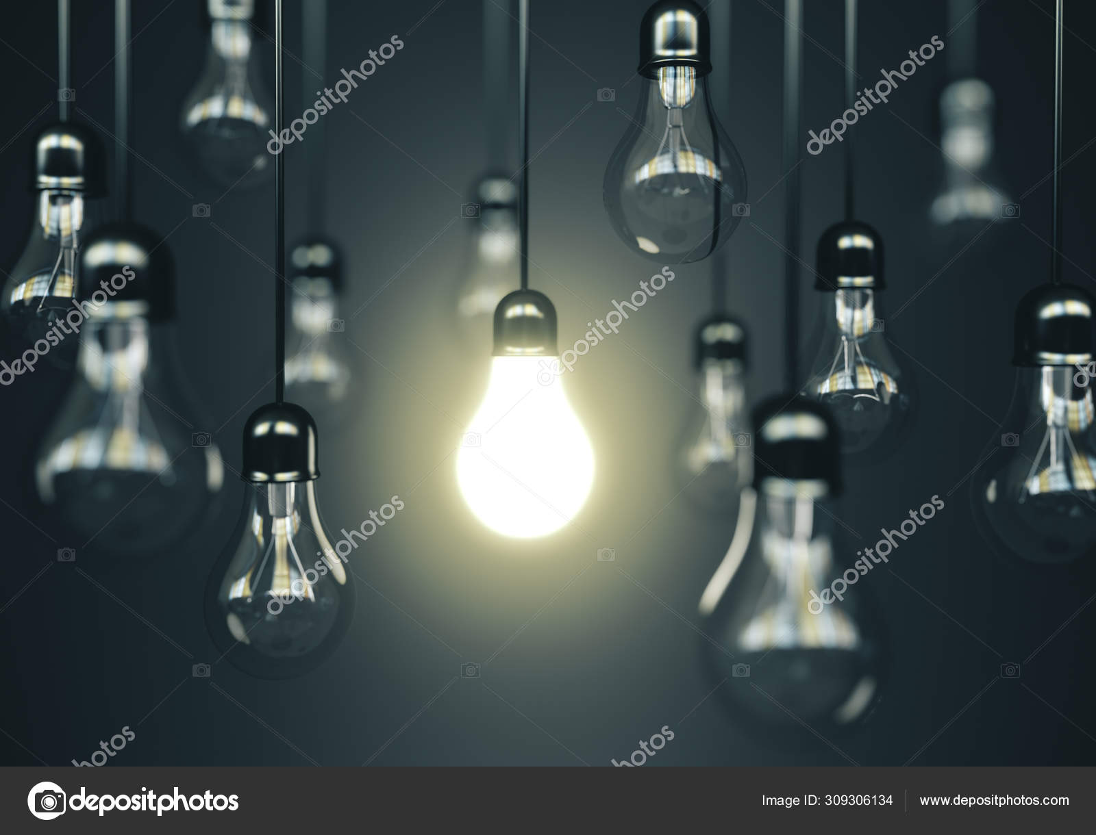 Many light bulbs and one glows — Stock Photo © peshkova #309306134