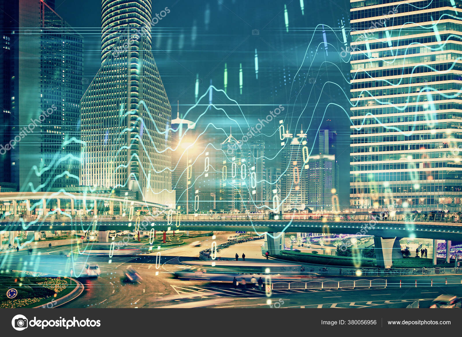Financial Chart City Scape Tall Buildings Background Multi Exposure ...