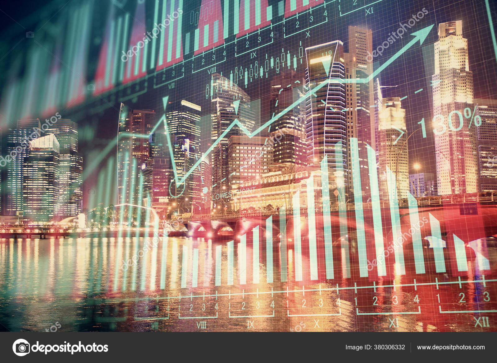 Financial Chart City Scape Tall Buildings Background Multi Exposure ...