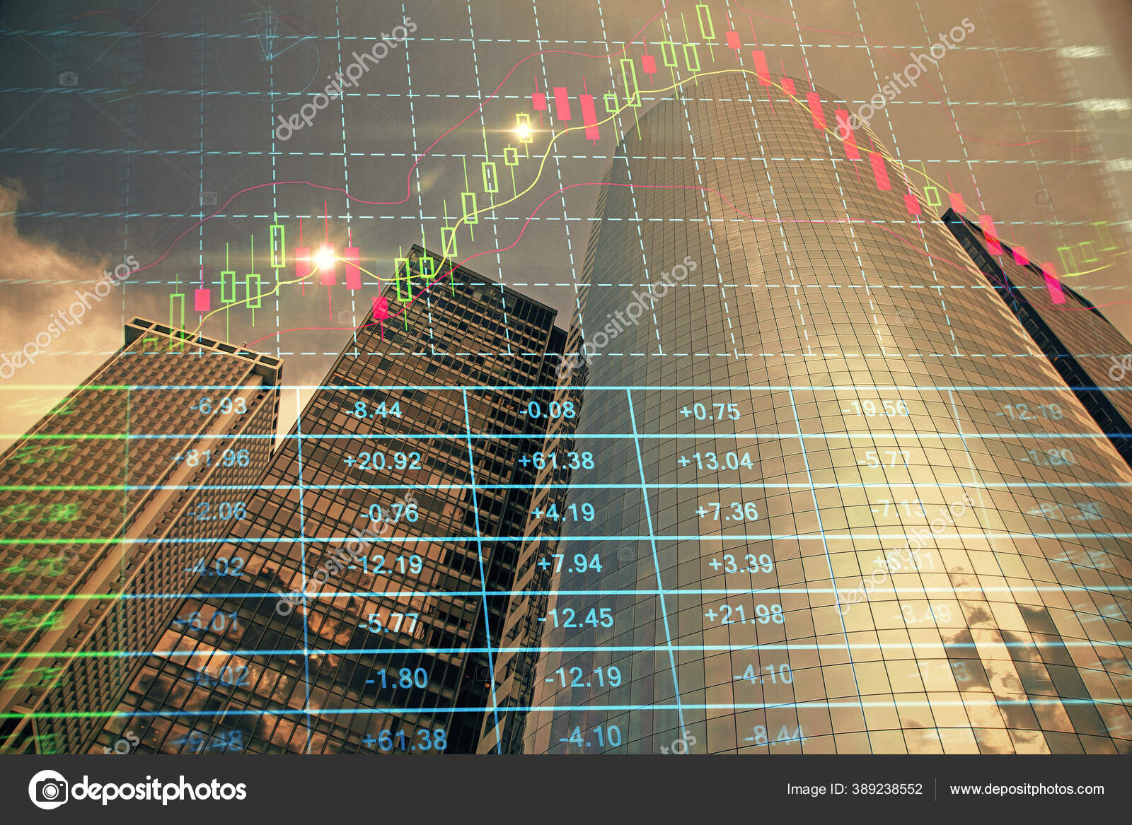 Forex graf na městském pozadí s mrakodrapy tapety multi expozice ...