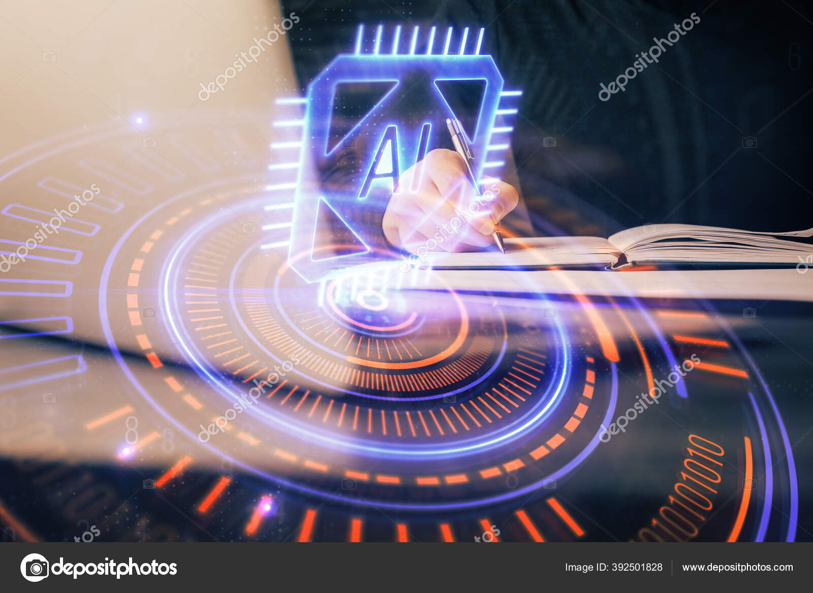 Human hands with tech theme double exposure drawings. — Stock Photo ...