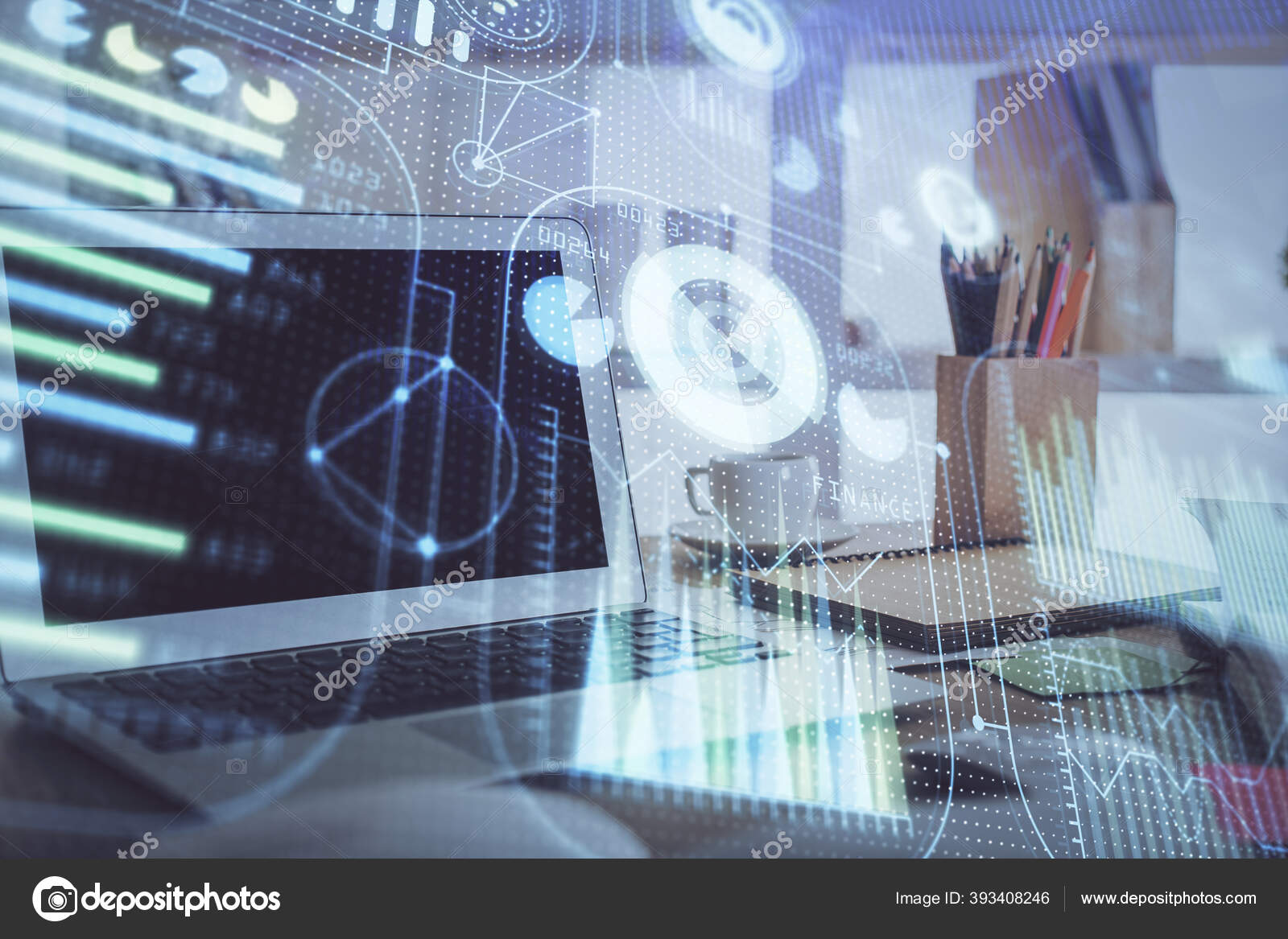 Multi exposure of computer on background and technology theme drawing ...