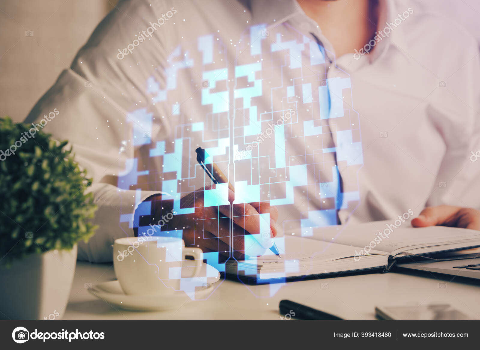 Human hands with tech theme double exposure drawings. — Stock Photo ...