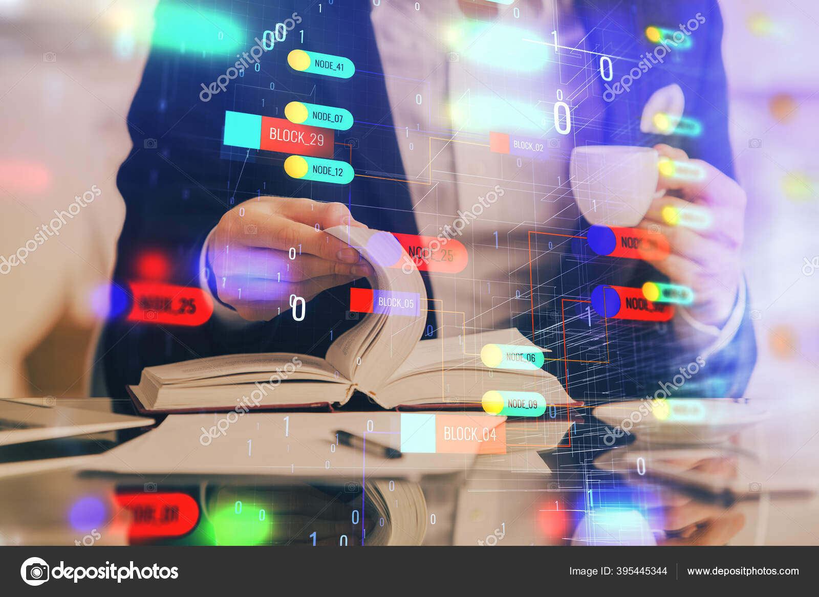 Human hands with tech theme double exposure drawings. — Stock Photo ...