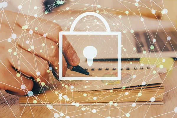 Human's Hands Cyber Security Theme Multi Exposure Background Drawings ...