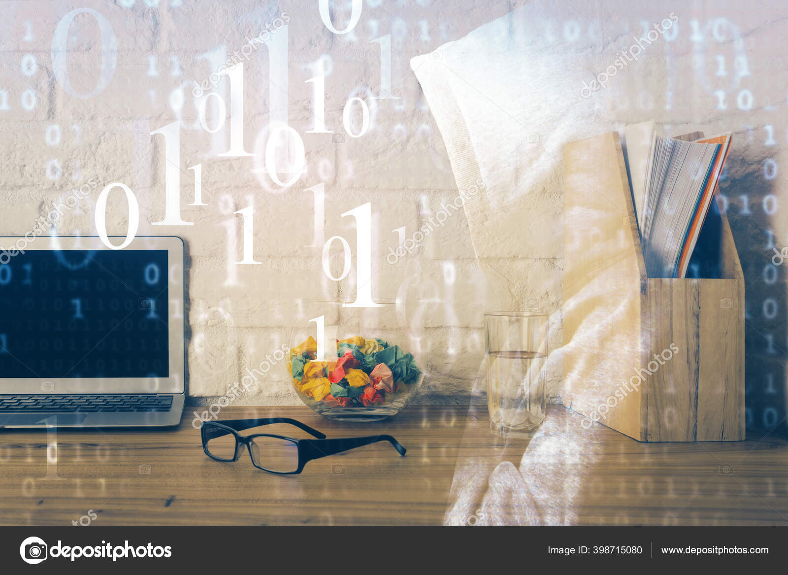 Double Exposure Desktop Personal Computer Background Tech Theme Drawing ...