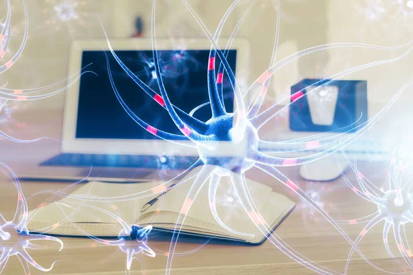 Interconnected neuron cells with glowing link knots in electrical ...