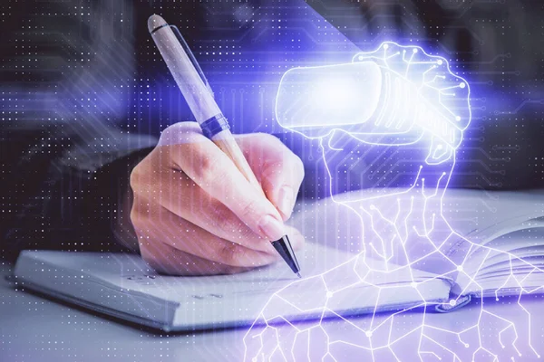 Hologram Woman's Hands Taking Notes Background Concept Augmented ...