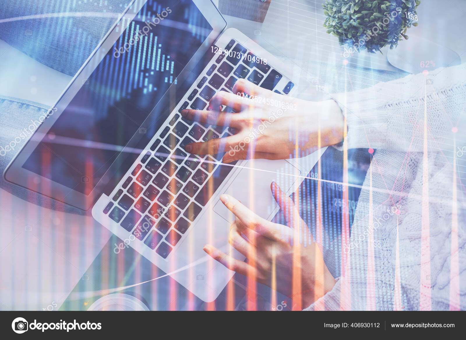 Double Exposure Woman Hands Working Computer Forex Chart Hologram ...